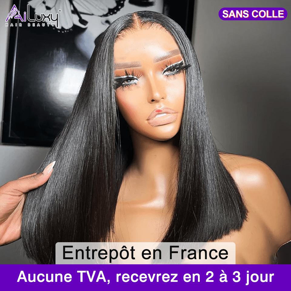 AILUXY Perruque Sans Colle 4x4 Lace Closure Perruque BOB Perruque Liss ...