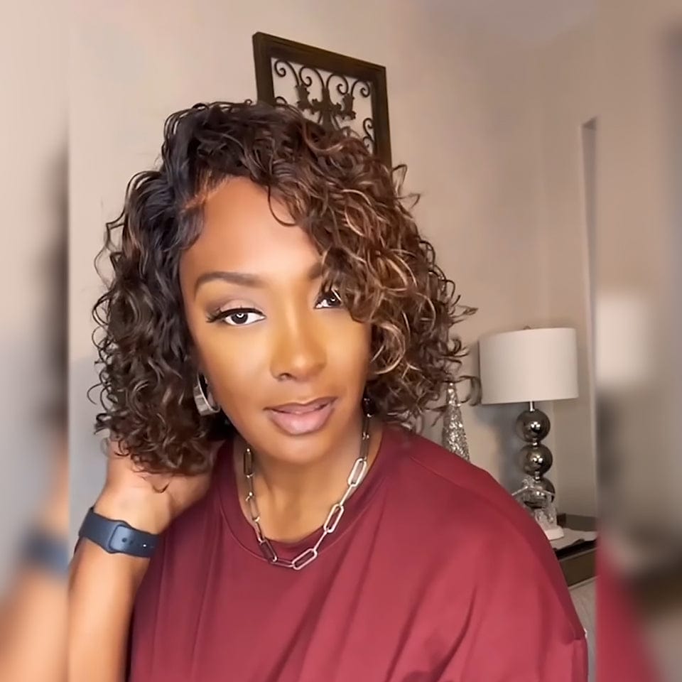 AILUXY Perruque 13x4 Lace Closure Perruque BOB Curly 200% densité 100% ...