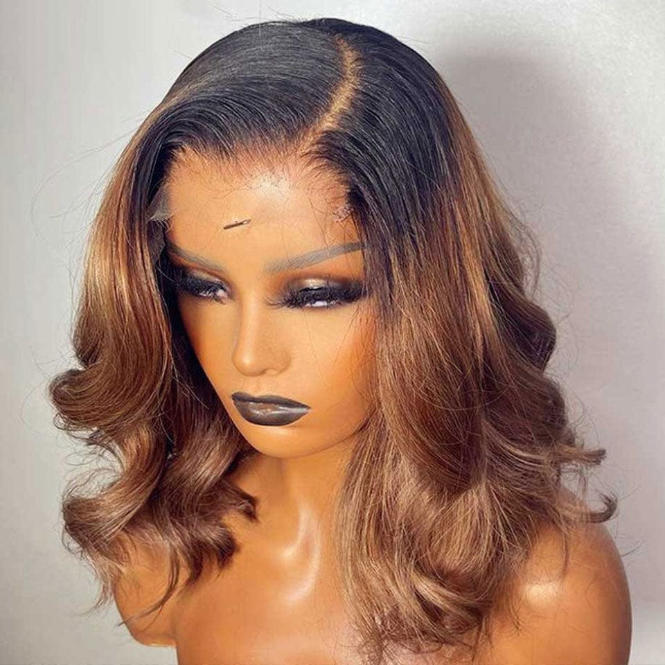 AILUXY 4x4 Lace Closure Chocolat Brun Bob Perruque Couleur Mixte 1B/30 ...