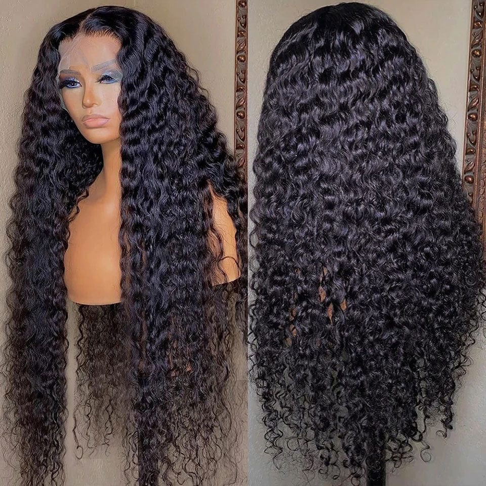 AILUXY 13x4 HD Lace Frontal Perruque Water Wave Longue Noir 100% Cheve ...