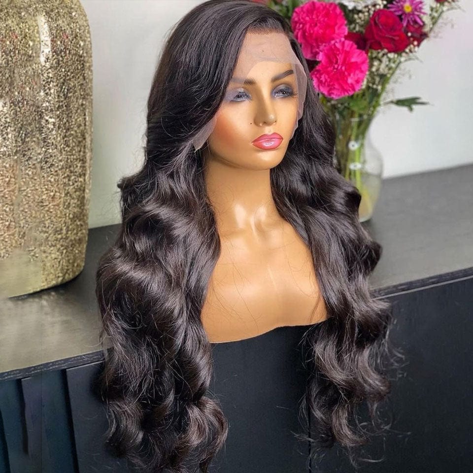 AILUXY 13x6 Lace Frontal Body Wave Longue Noir Perruque 100% Cheveux H ...