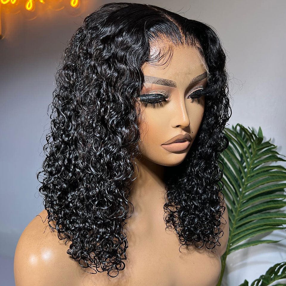 AILUXY 4x4 Lace Closure Water Wave Bob Perruque 200% densité 100% chev ...